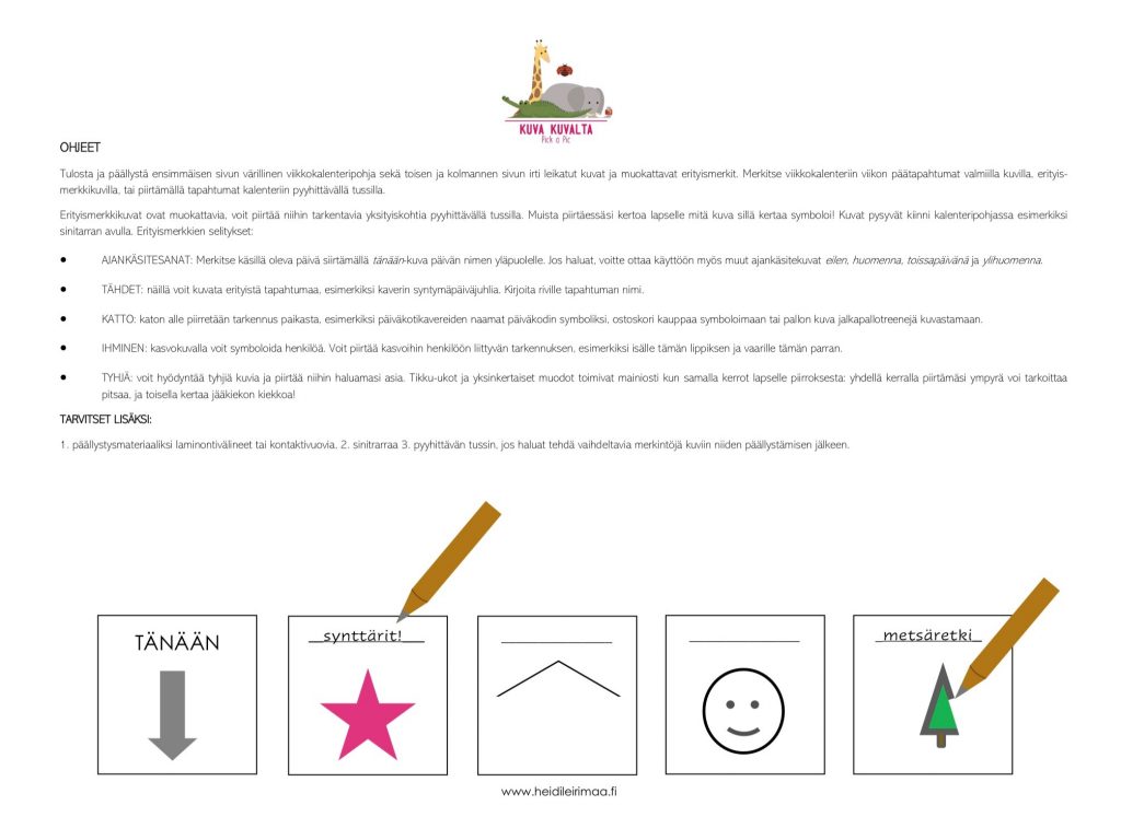 Viikkokalenteri (tulostettava pdf-tuote) – Kuva Kuvalta – Pick a Pic